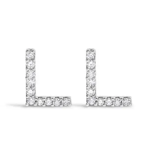 HAUS OF BRILLIANCE 10k Gold 1/10 Cttw Diamond Initial Stud Earring - White Gold | L